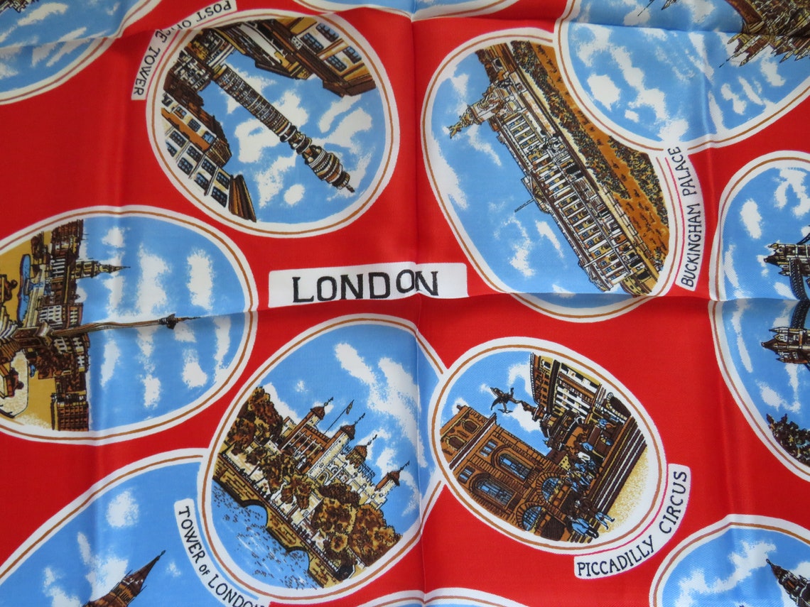 Vintage LONDON England Souvenir Scarf Famous London Sites - Etsy