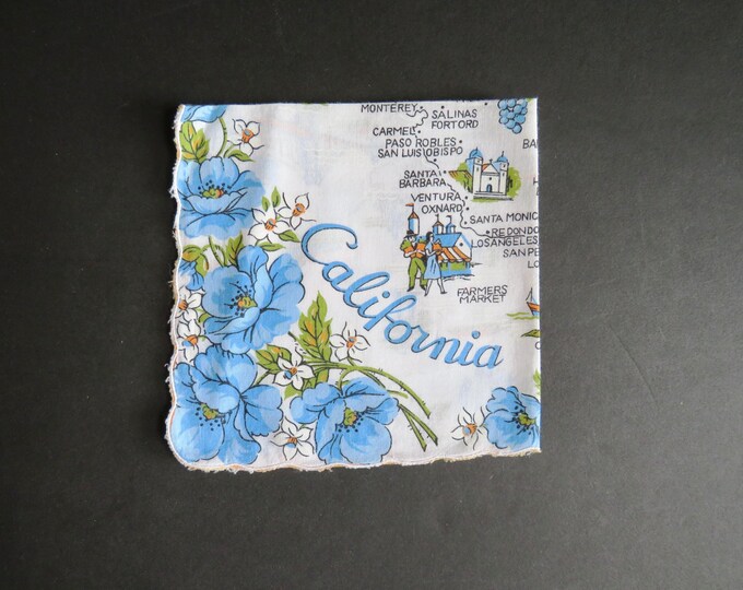 1960s California State Handkerchief - California Map Souvenir Hankie ...
