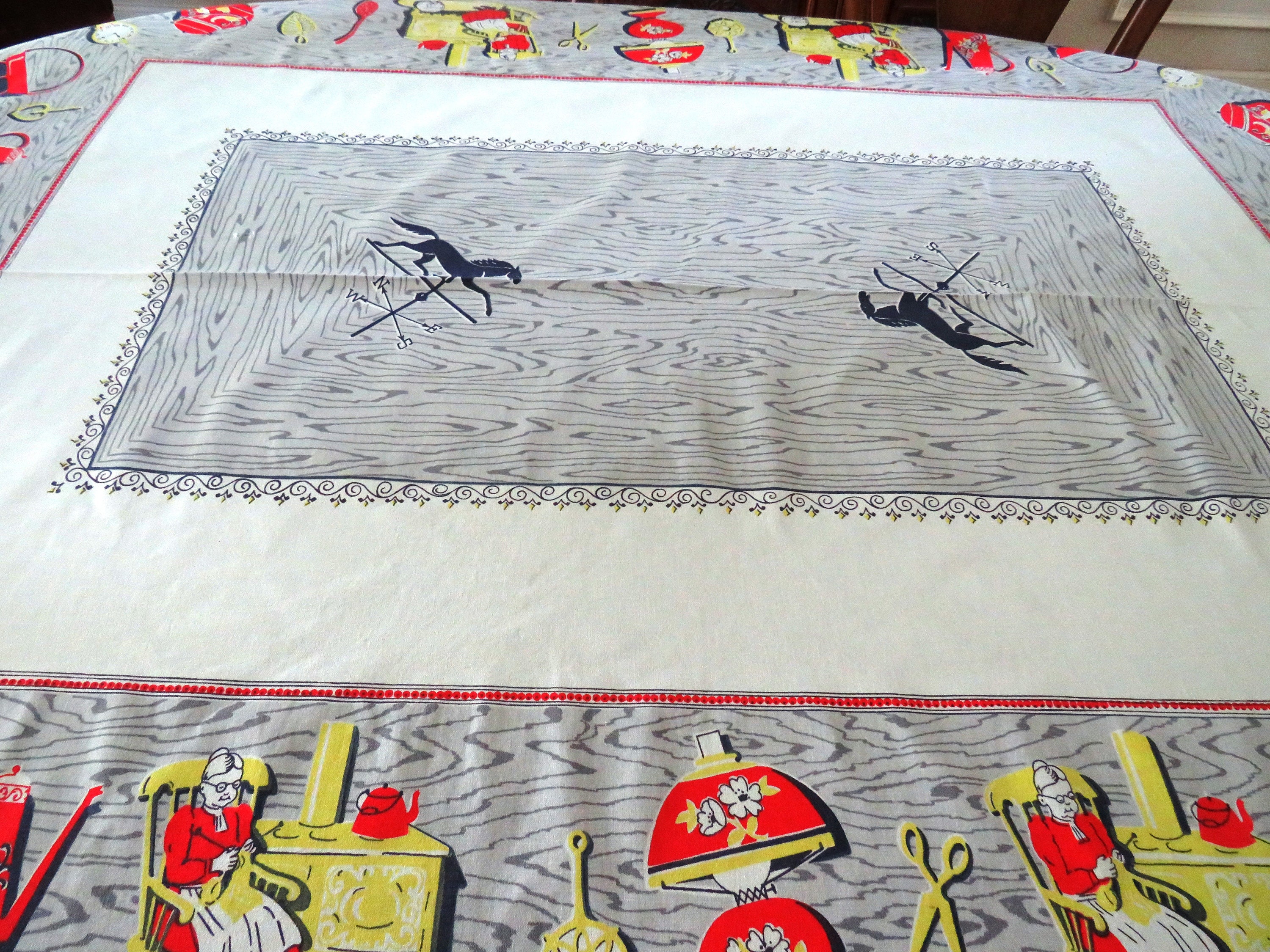 1950s Novelty Tablecloth - Grandma Old Time Kitchen - Rustic Farmhouse ...
