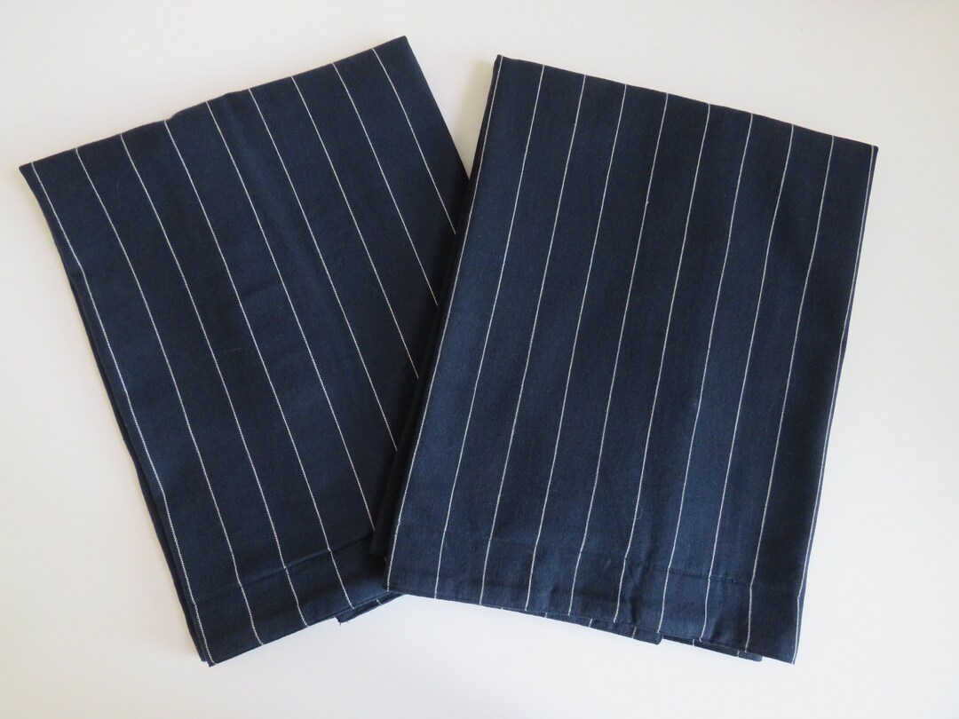 PAIR Ralph Lauren Chaps EURO Pillow Shams White Pinstripes on Navy Blue ...