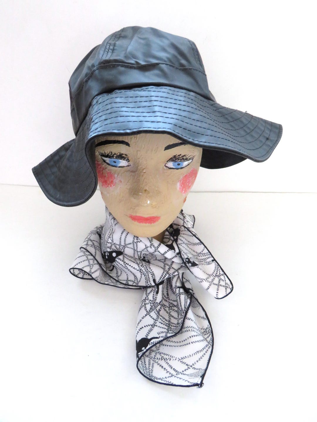 Vintage Pappagalo Matte Black Vinyl Rain Hat - Size L - Retro Mod Chic ...