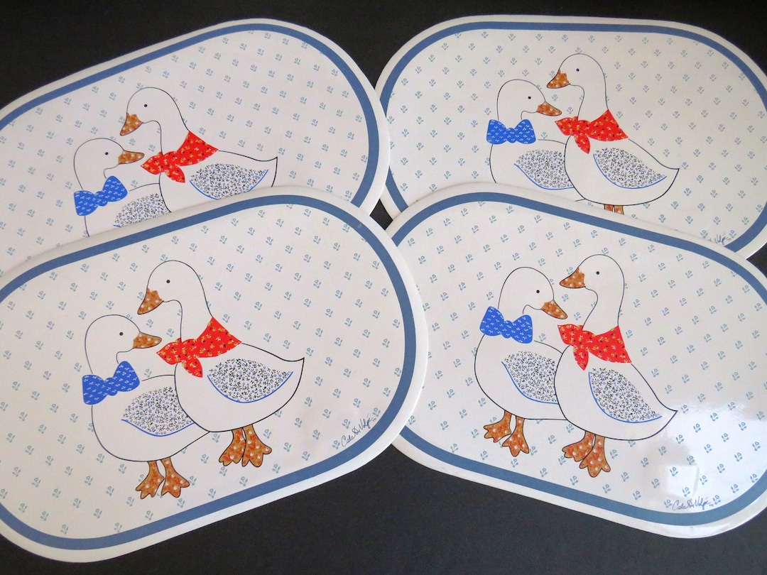 1970s LOVE GEESE Oval Vinyl Placemats Set of 4 Country Goose Geese ...