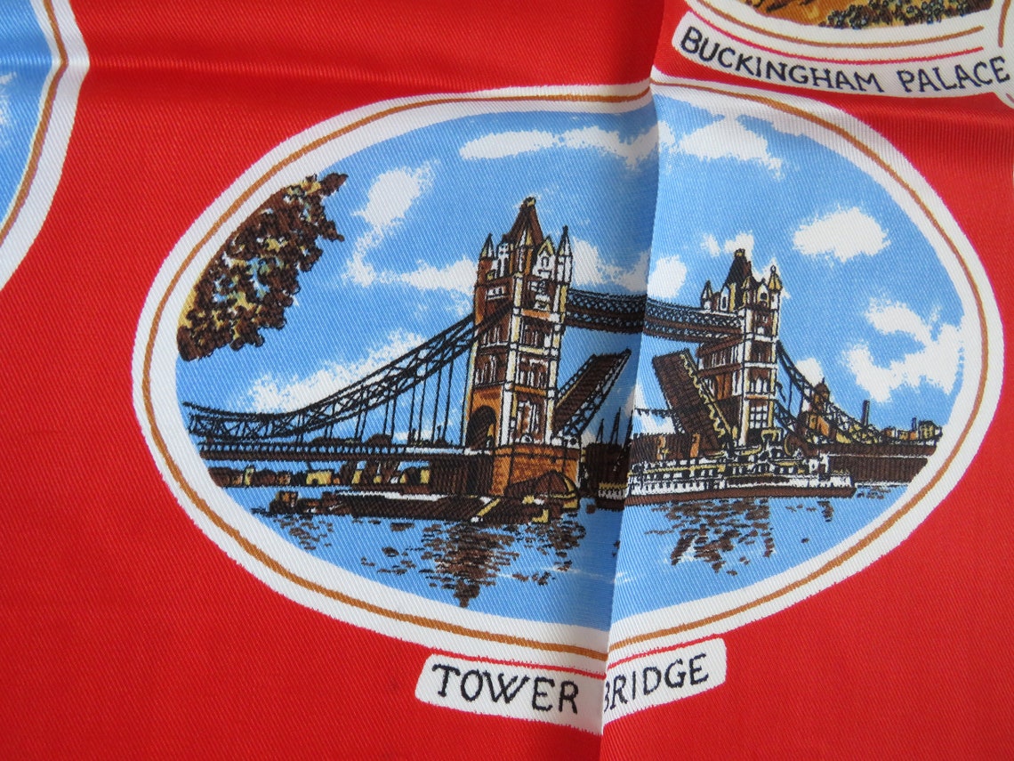 Vintage LONDON England Souvenir Scarf Famous London Sites - Etsy