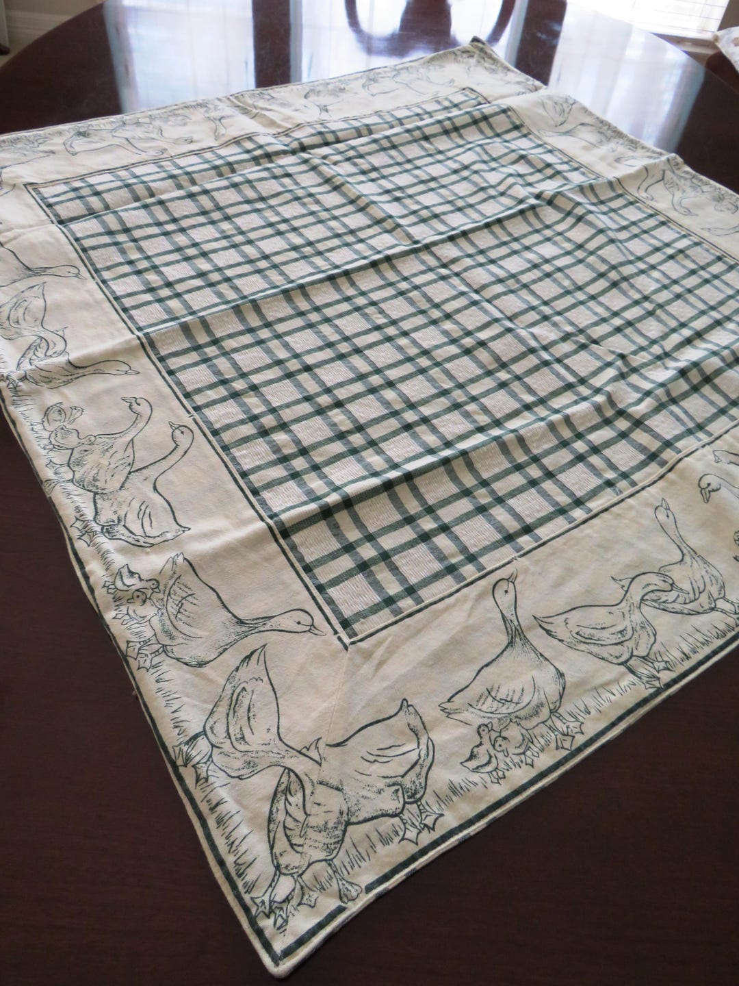 Vintage Square Farmhouse Green Plaid Tablecloth by Van Cleef - Country ...