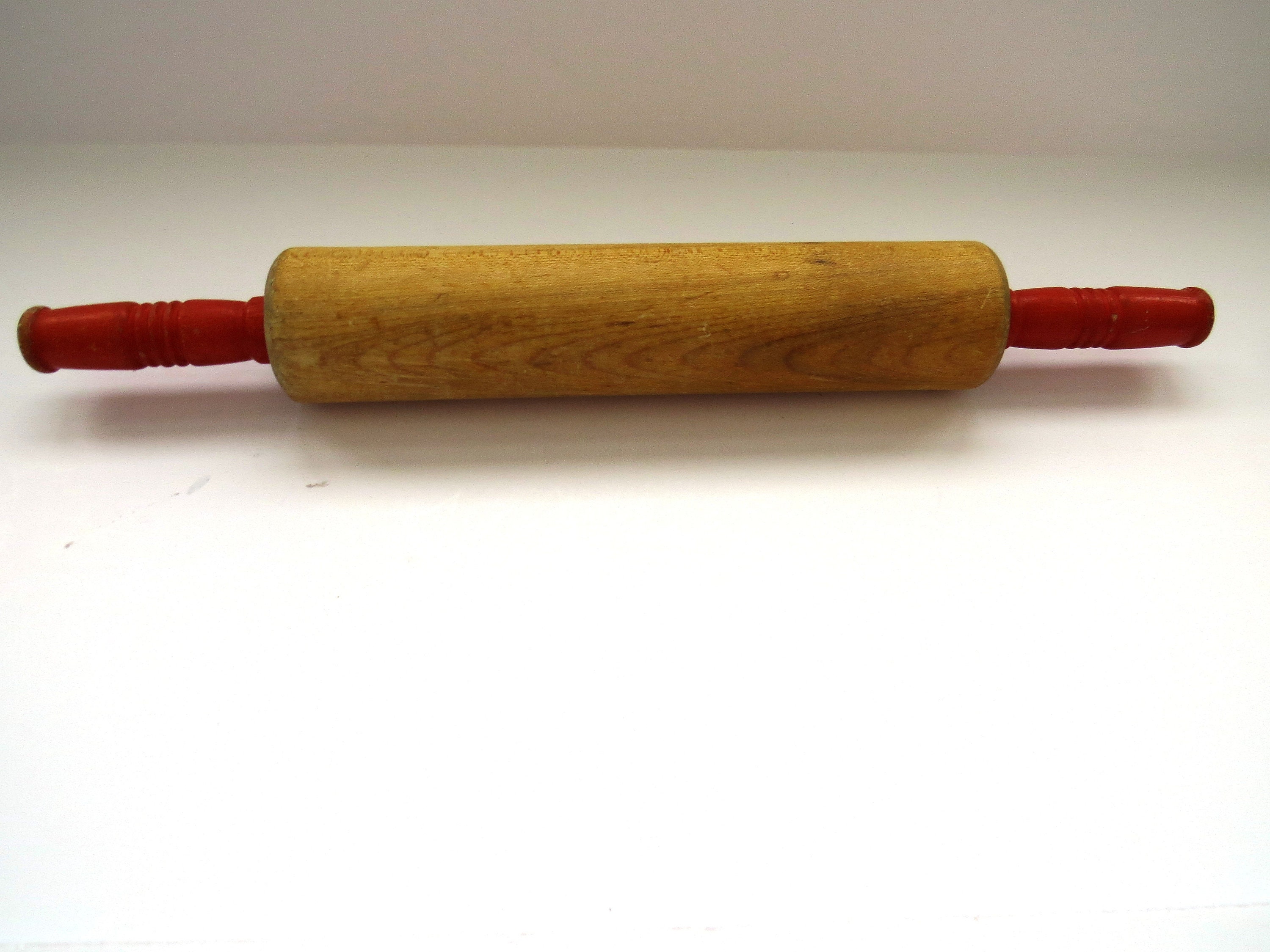 1940s Solid Wooden Rolling Pin Red Grooved Revolving Handles - Etsy