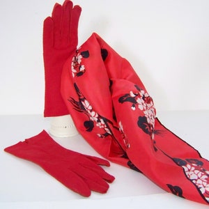 1970s Red Square Scarf by Glentex White Cherry Blossoms Bright Red ...