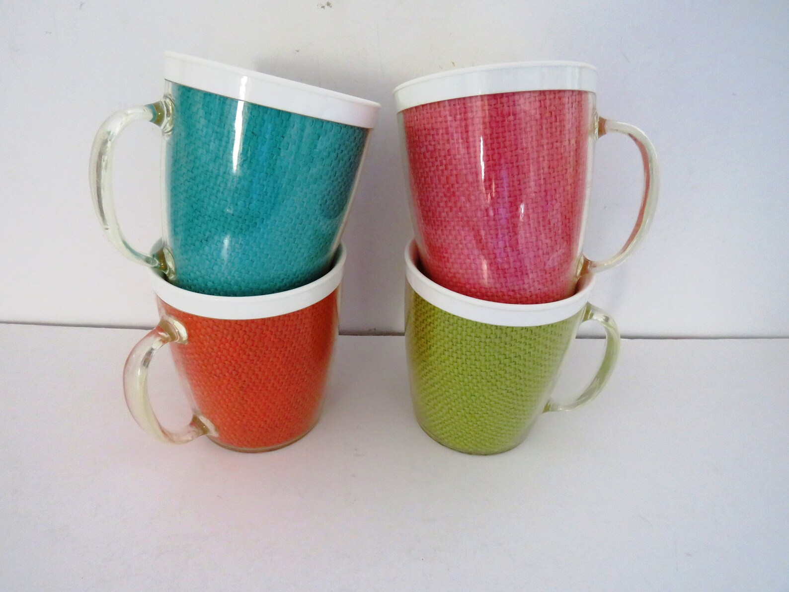 Vintage Retro Thermo Cups Set of 4 1960s Raffiaware Basket - Etsy