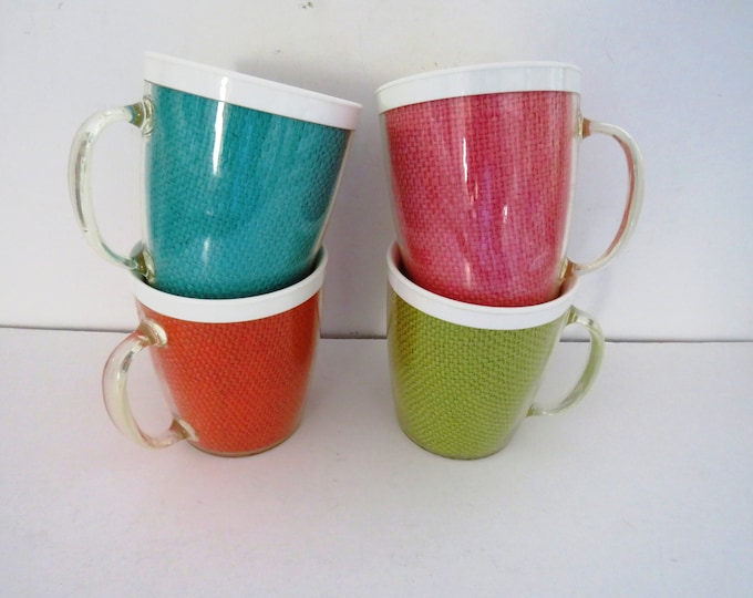 Vintage Retro Thermo Cups - Set of 4 - 1960s Raffiaware Basket Weave ...