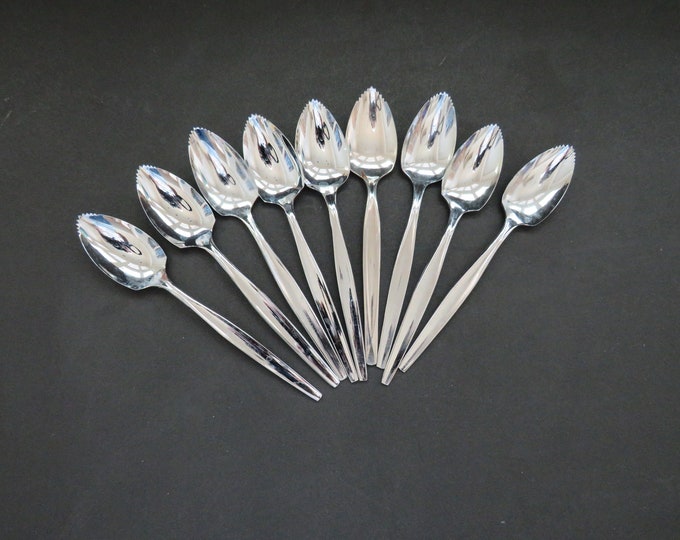 Vintage Grapefruit Spoons - Set of 9 - Serrated Stainless Steel Fruit ...