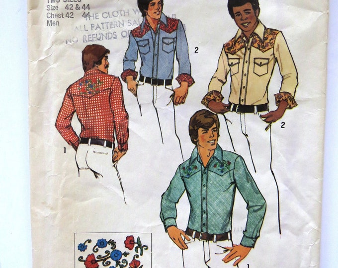 1970s Mens Western Shirt Pattern With Transfer - Size 42 and 44 ...