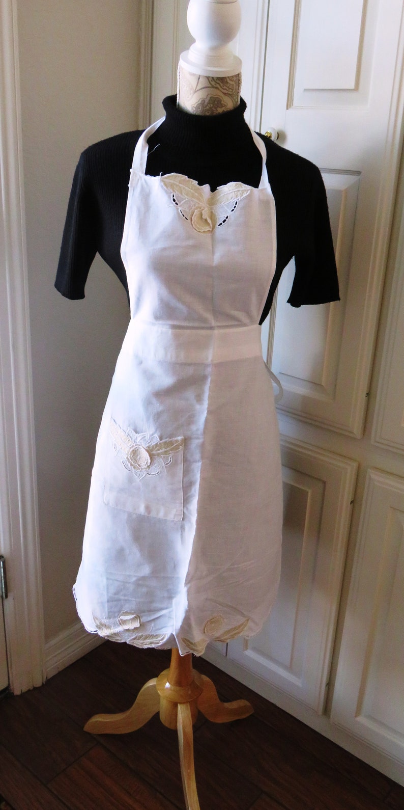 1960s Vintage Bib Apron White Linen Embroidered Appliqued - Etsy