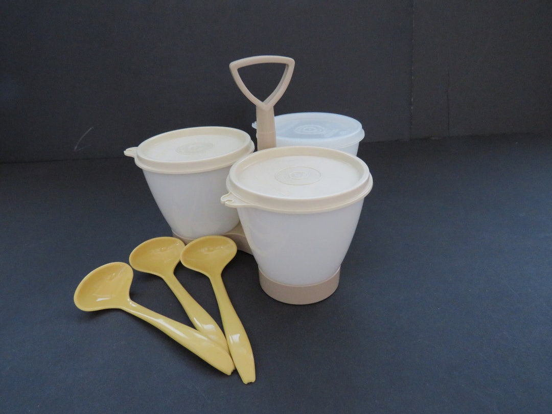 1970s Tupperware Condiment Caddy - Serve N Store Caddy 3 Bowls Lids ...