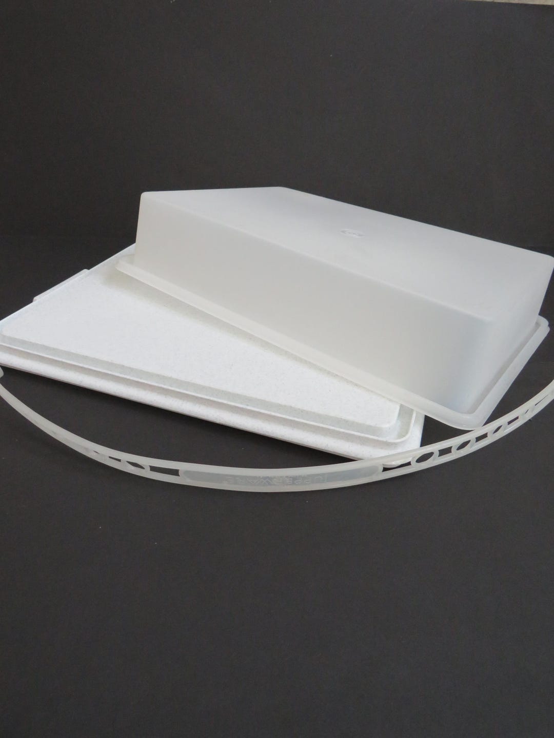 1980s Tupperware Sheet Cake Cupcake Taker - 3 Pc Rectangle White Clear ...