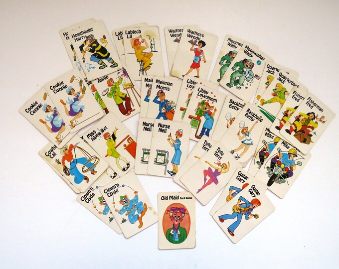 Old Maid Playing Cards - Complete Set - Fun Graphics Card Names ...