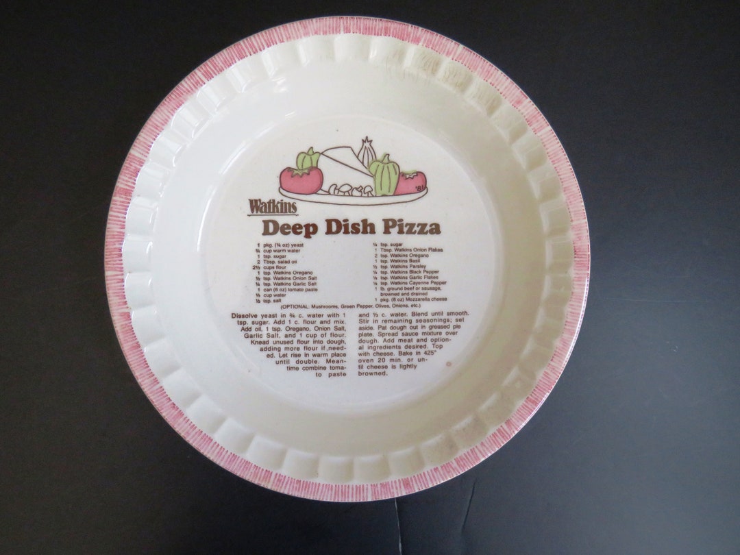 1980s Vintage Deep Dish Pizza Recipe Pie Plate by Watkins - 11 Inch Fluted Baking Dish - Pizza ...
