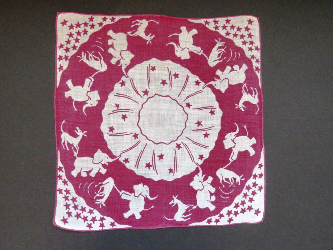 RARE 1950s Vintage Political Handkerchief - Donkeys and Elephants ...