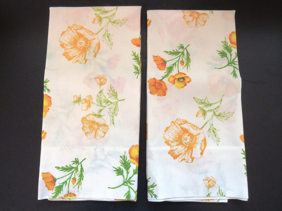 1970s Retro Standard Size Floral Pillowcases by Burlington House - Set ...