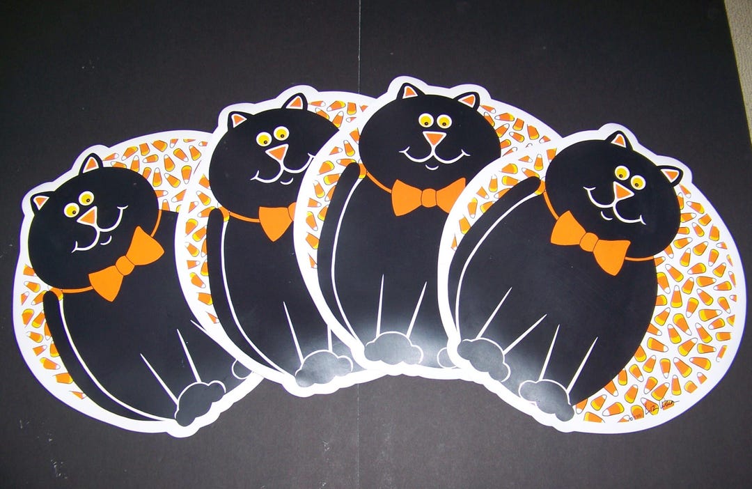 1991 Vintage Vinyl Halloween Placemats by Liz Wain - Set of 4 - Black ...