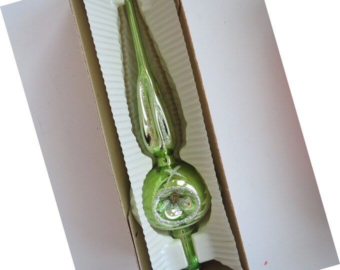 Vintage Glass Mint Green Tree Topper - Indented Silver Glitter ...