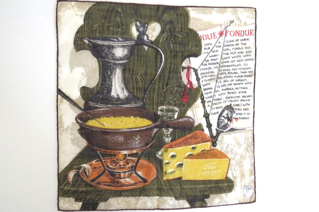 1960s Cheese Fondue Recipe Handkerchief by Stoffels Switzerland ...