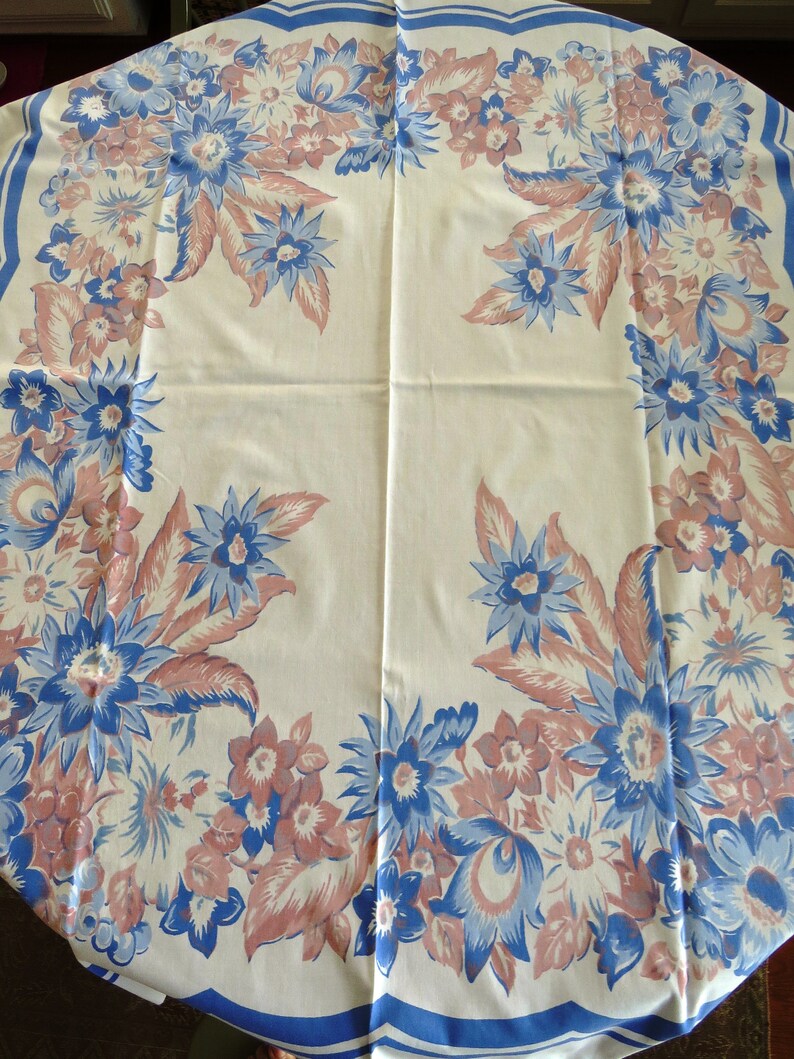 1950s Square Floral Tablecloth Muted Pink Blue Tulips - Etsy