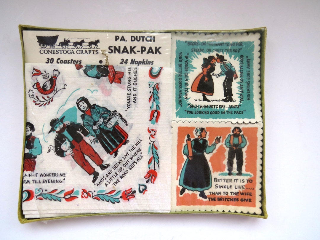 1960s Pennsylvania Dutch Paper Napkins Coasters Set - PA Dutch Snak Pak ...