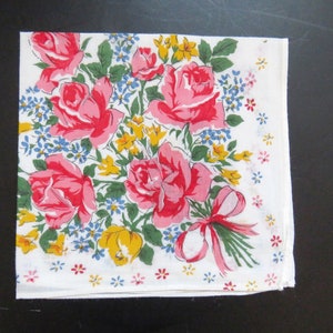 Vintage Red Roses Handkerchief Roses Daffodils Forget Me Knots Bouquet ...