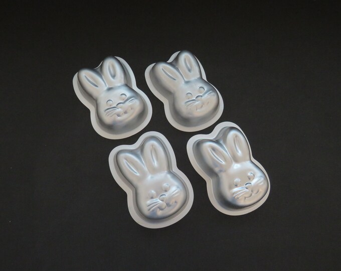 1970s Bunny Shaped Aluminum Cake Molds - Set of 4 - Easter Bunny Rabbit ...