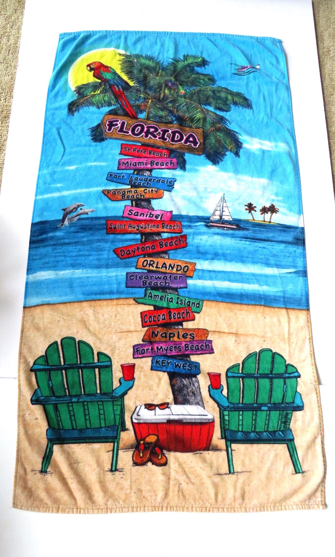 1980s Vintage Florida Beach Towel - the Sunshine State - Florida Beach ...