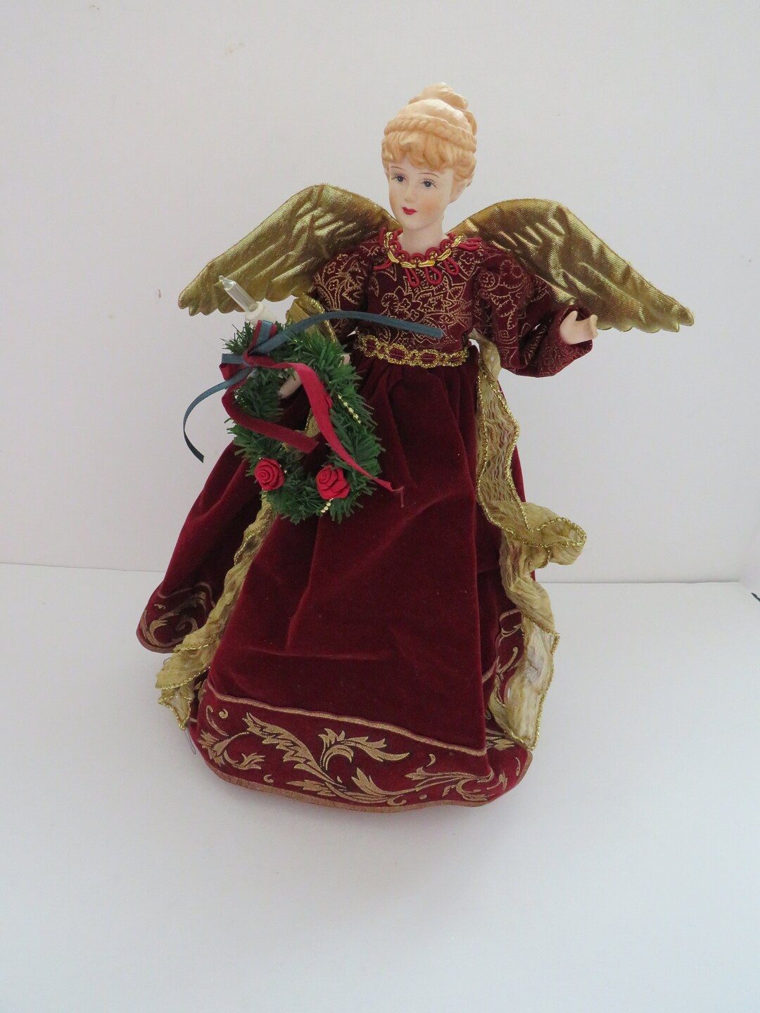 Vintage Victorian Lighted ANGEL Christmas Tree Topper - Gold Lame ...