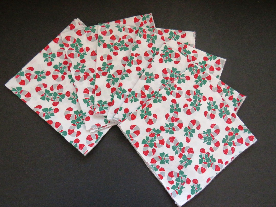 1990s Christmas Candy Cane Napkins Set of 6 Red Silver Candy Cane Green ...