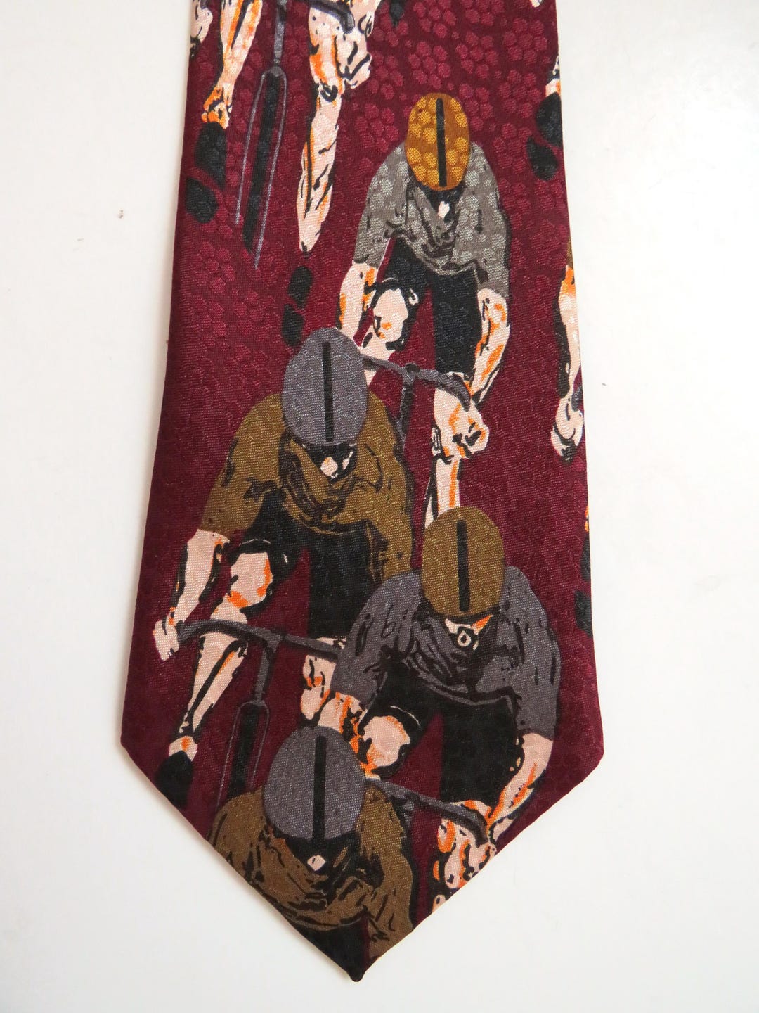 Vintage Cycling Theme Necktie by A Rogers - Bicyclers on Maroon ...