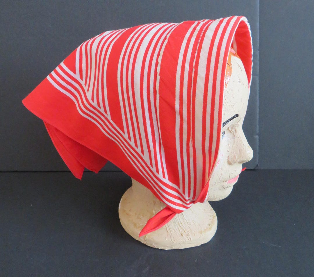 Vintage Striped Triangle Head Scarf - Red White Stripe Boho Kerchief ...