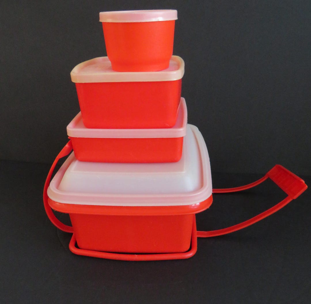 1970s Vintage Tupperware Pak N Carry Lunchbox Set - 9 Piece - Orange ...