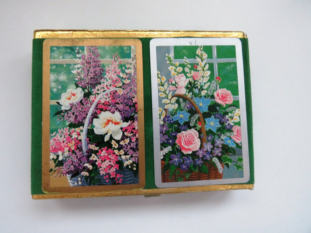 Double Deck Floral Playing Cards by Congress - Baskets Pink Roses ...