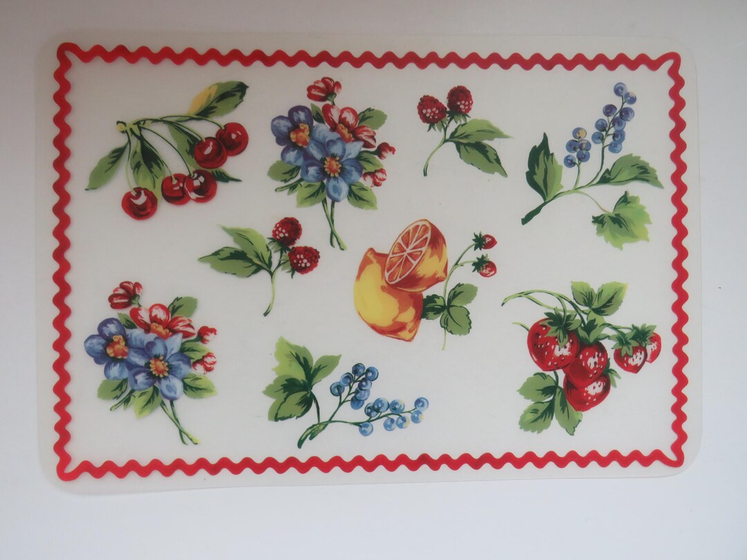 Vintage Fruit Themed Placemats Set of 4 Laminated Retro Fruits Flowers ...