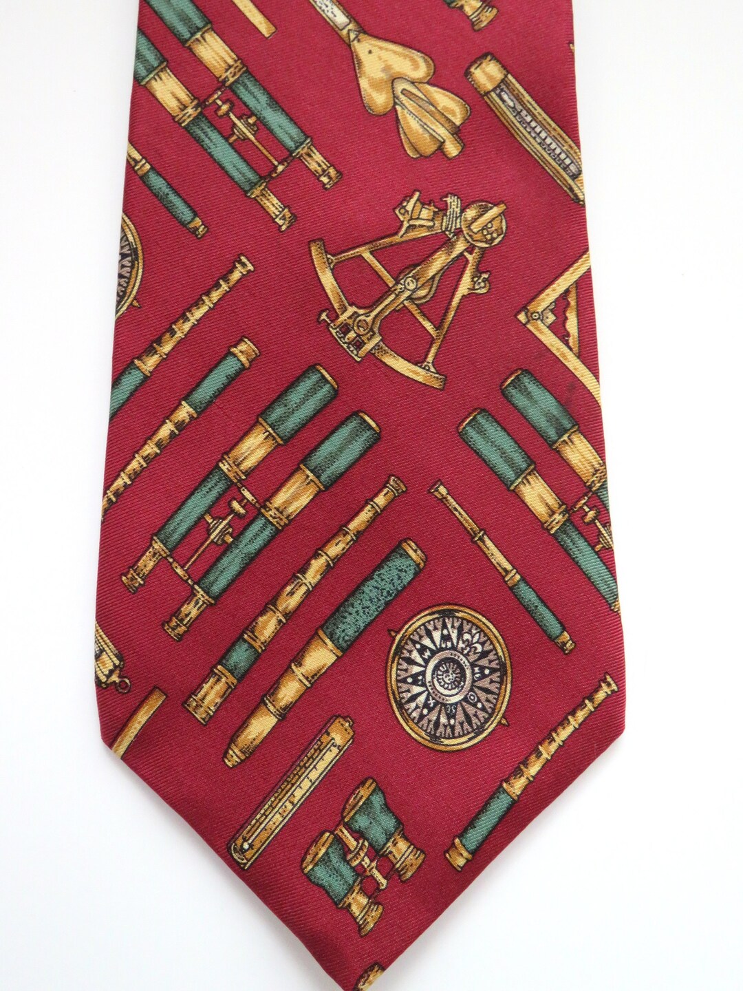 Vintage Ship Navigation Instruments Necktie by Nautica - Gold Green on ...
