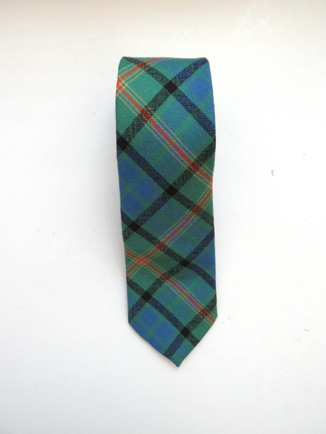 Mens Tartan Plaid Wool Necktie by Ingles Buchan - Green Yellow Orange ...