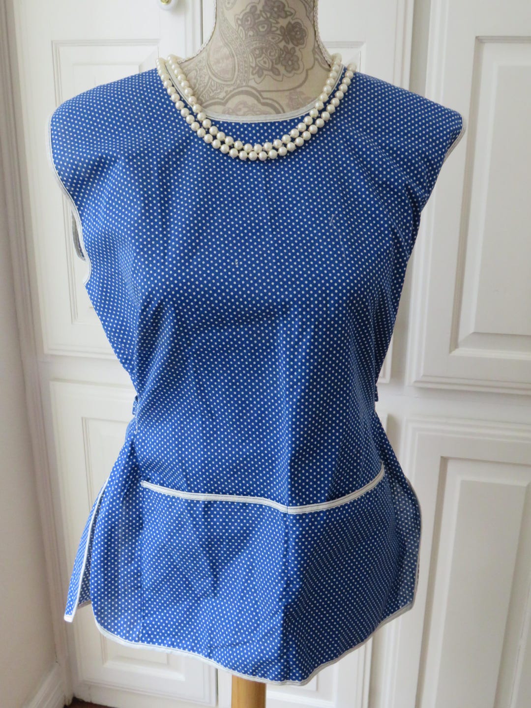 1960s Cobbler Apron by Lees Aprons MCM Blue White Polka Dots Hostess ...