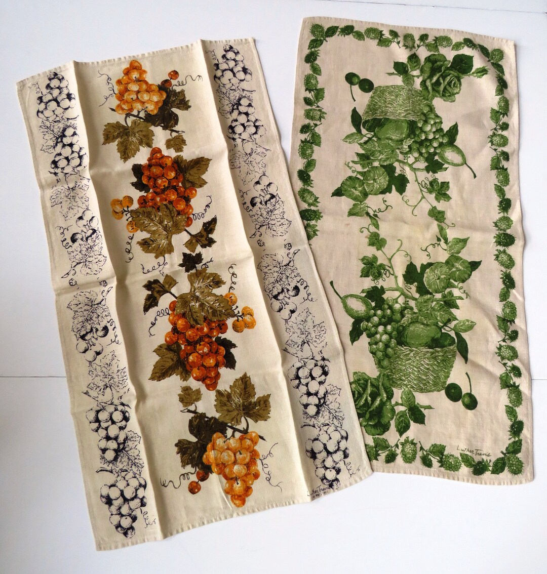 TWO Vintage Fruit Theme Kitchen Towels by LUTHER TRAVIS - Grapes on the ...