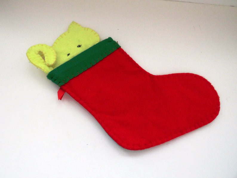 Vintage Felt Cat Christmas Stocking Tabby Cat Mouse Red - Etsy
