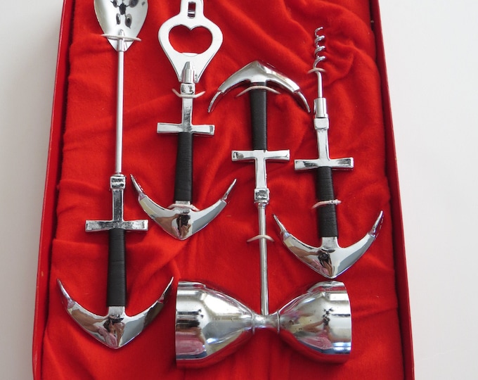 Vintage Nautical Anchors Bar Tools - 4 Piece Bar Set - Cocktails ...