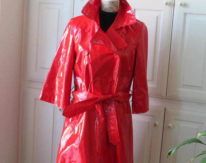 Vintage Red Shiny Raincoat - Size 10 - Warren by WD NY - Double ...