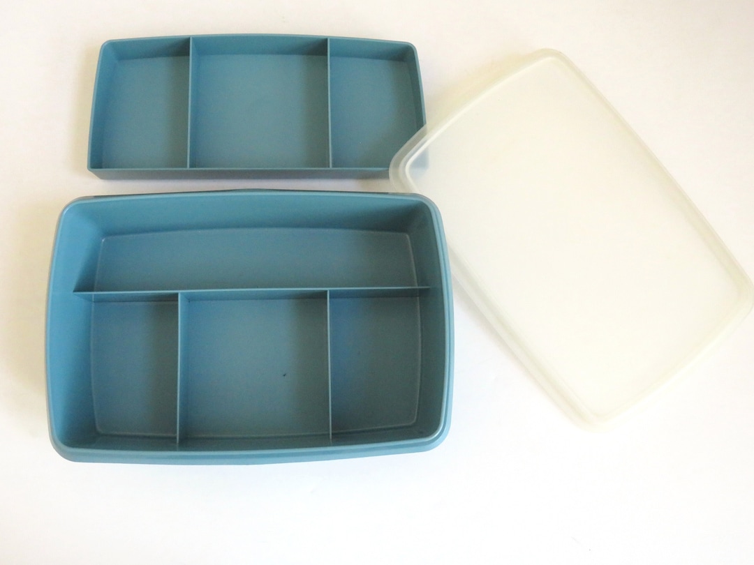 1980s Tupperware Stow N Go Container - 3 Piece Blue Divided Container ...