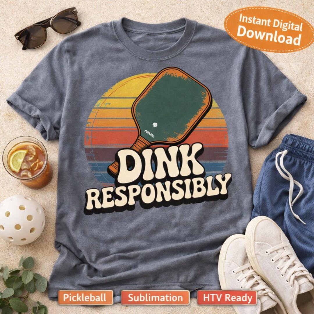 Dink Responsibly Pickleball Design | Retro Sunset Paddle Graphic ...