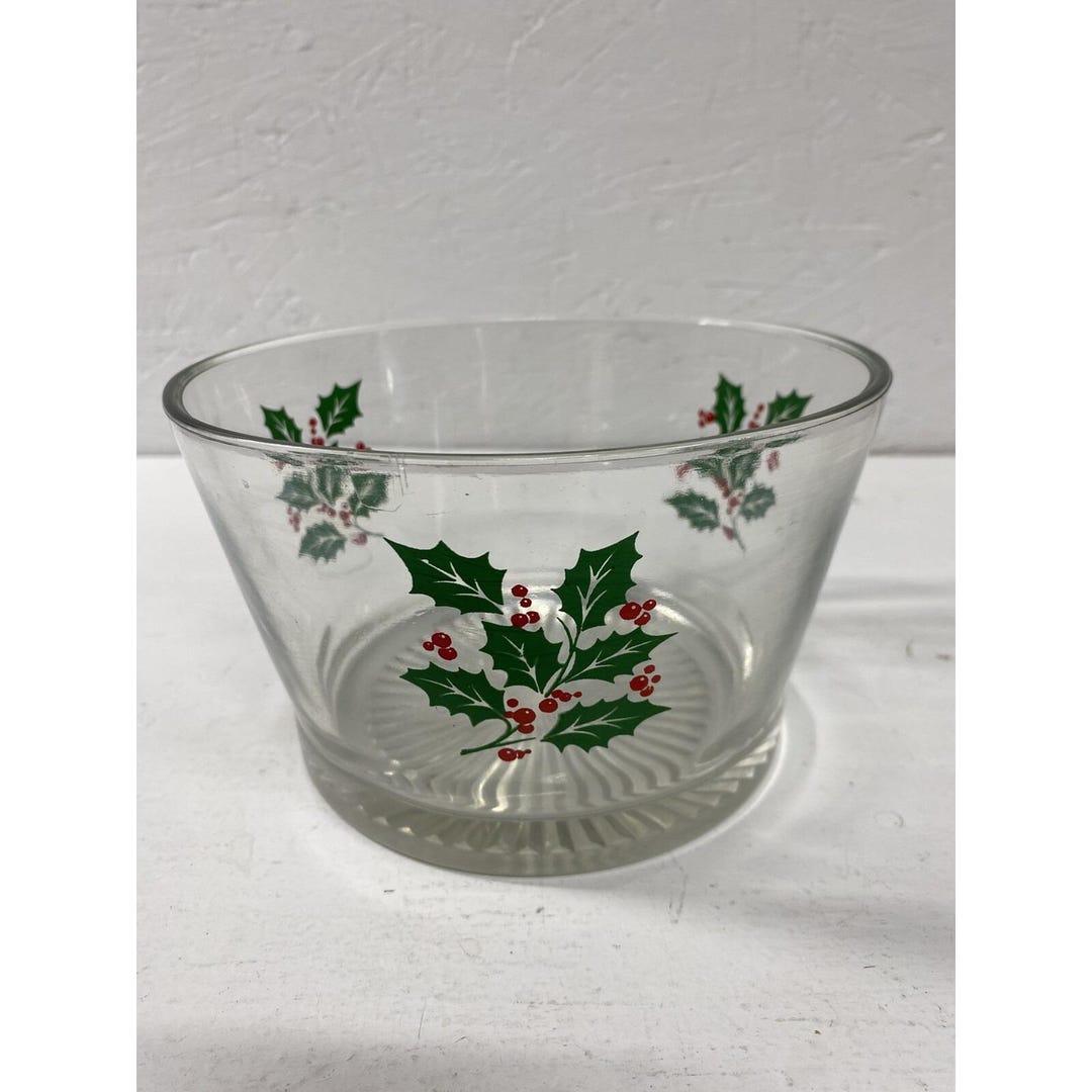 Vintage Retro Christmas Indiana Glass Holly & Berries Serving Bowl ...