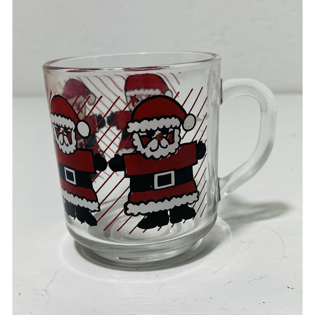 Vintage Luminarc Glass Santa Claus Christmas Mug Holiday Coffee Tea Cup ...