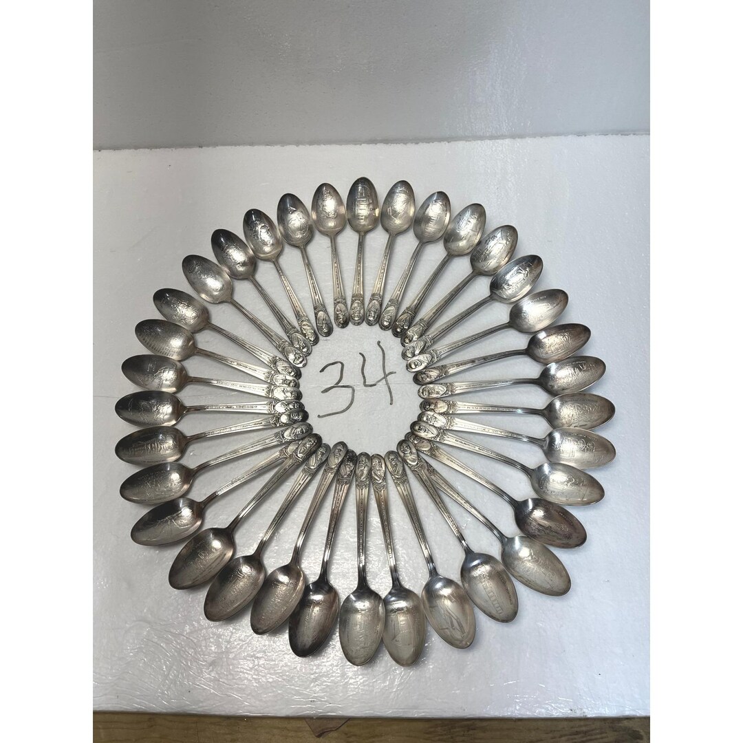 Set of 34 Vintage Silver Plate Commemorative President Spoons ...