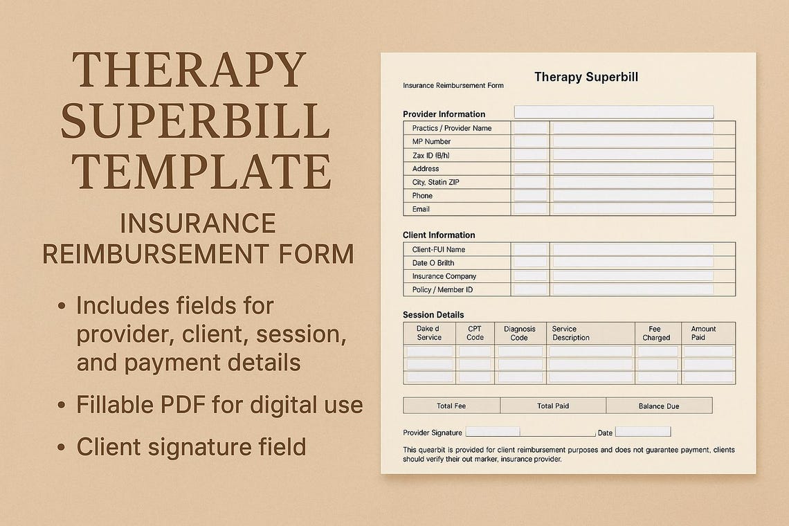 Therapy Superbill Template | Fillable PDF for Private Practice - Etsy