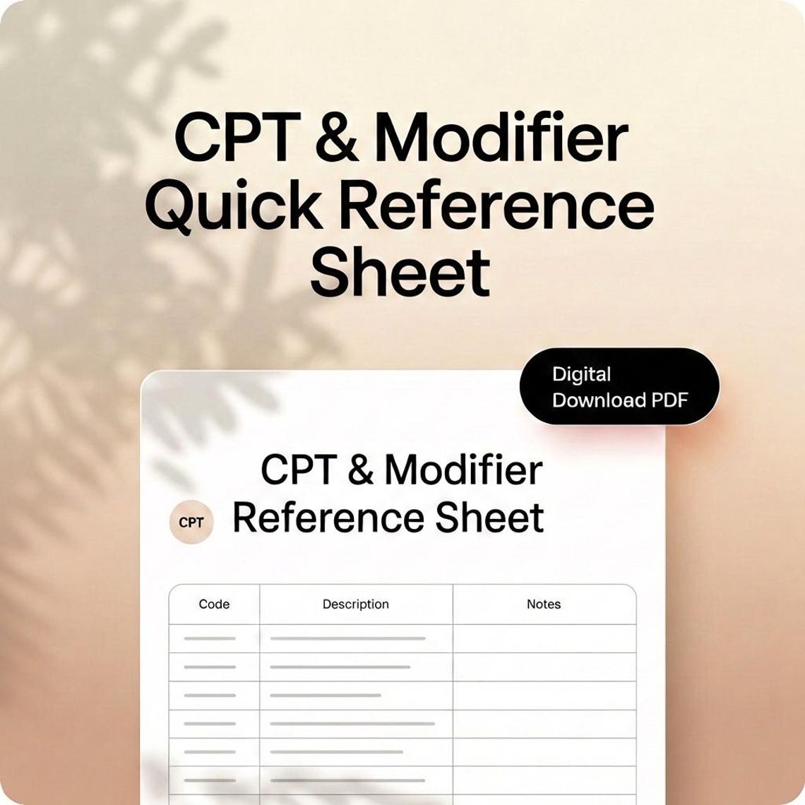 CPT & Modifier Quick Reference Sheet | Therapy Billing Codes ...
